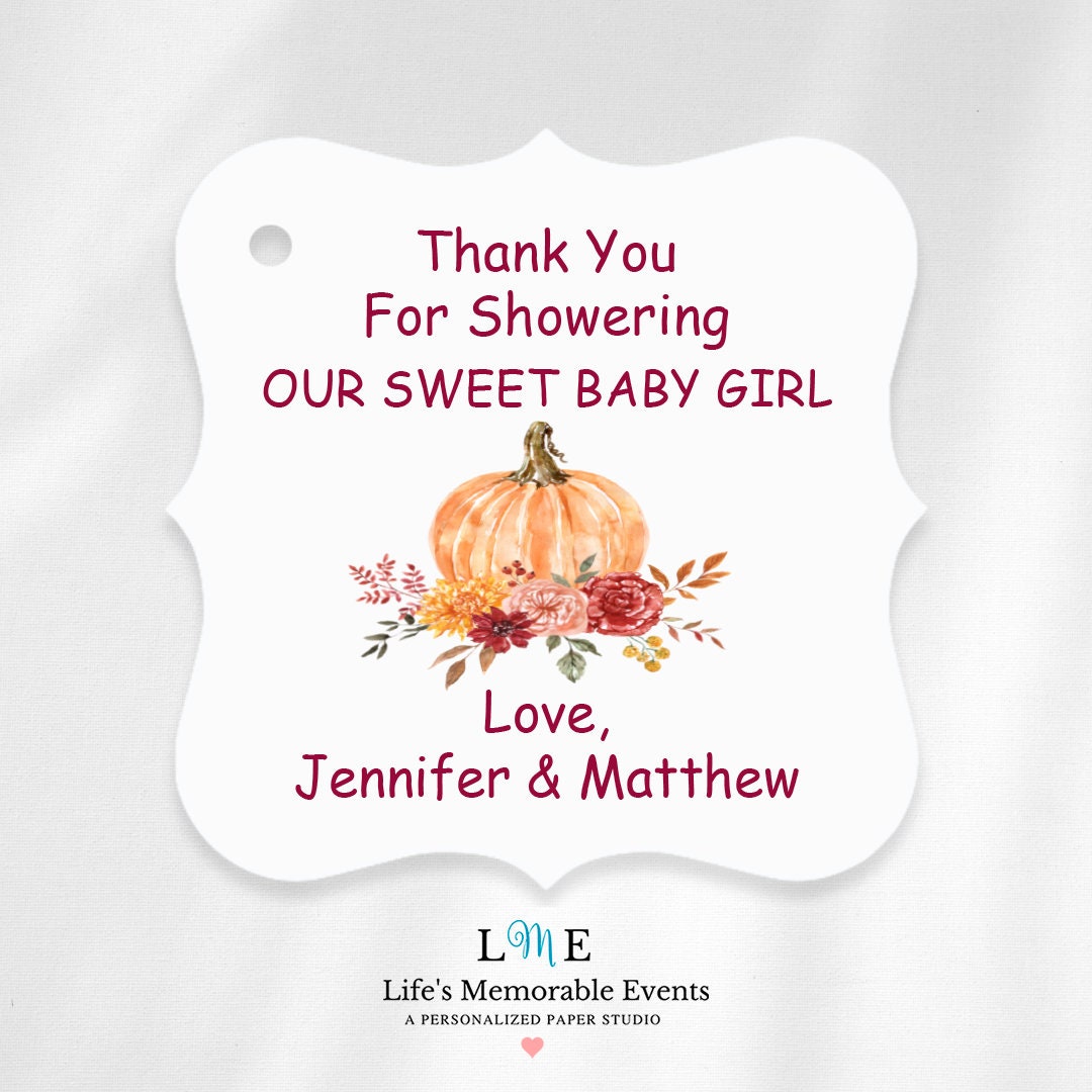 Pumpkin Baby Shower Tags Watercolor Sweet Baby Girl Pumpkin Shower Fall ...