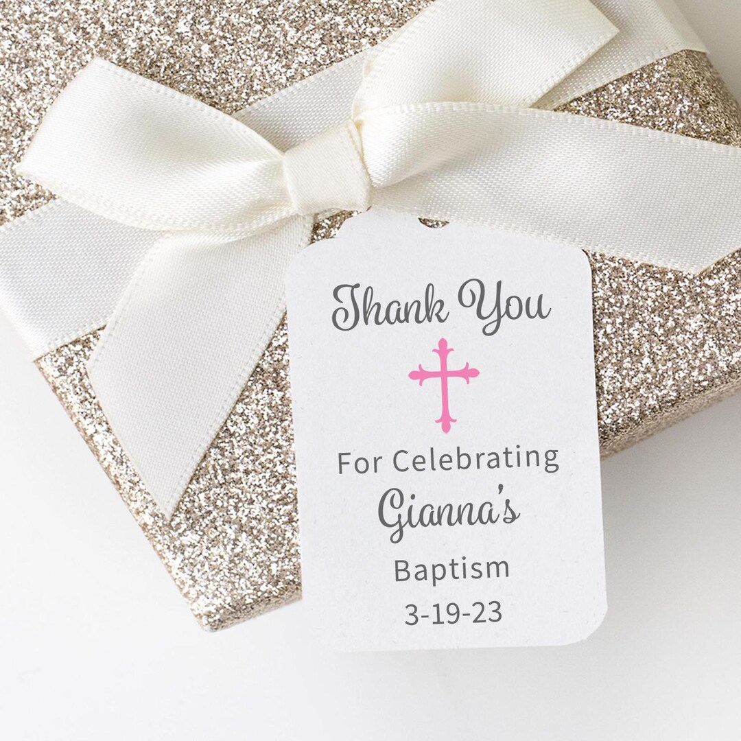 Baby Girl Baptism Favor Tags, Pink Religious Cross Tags, Baby Girl ...