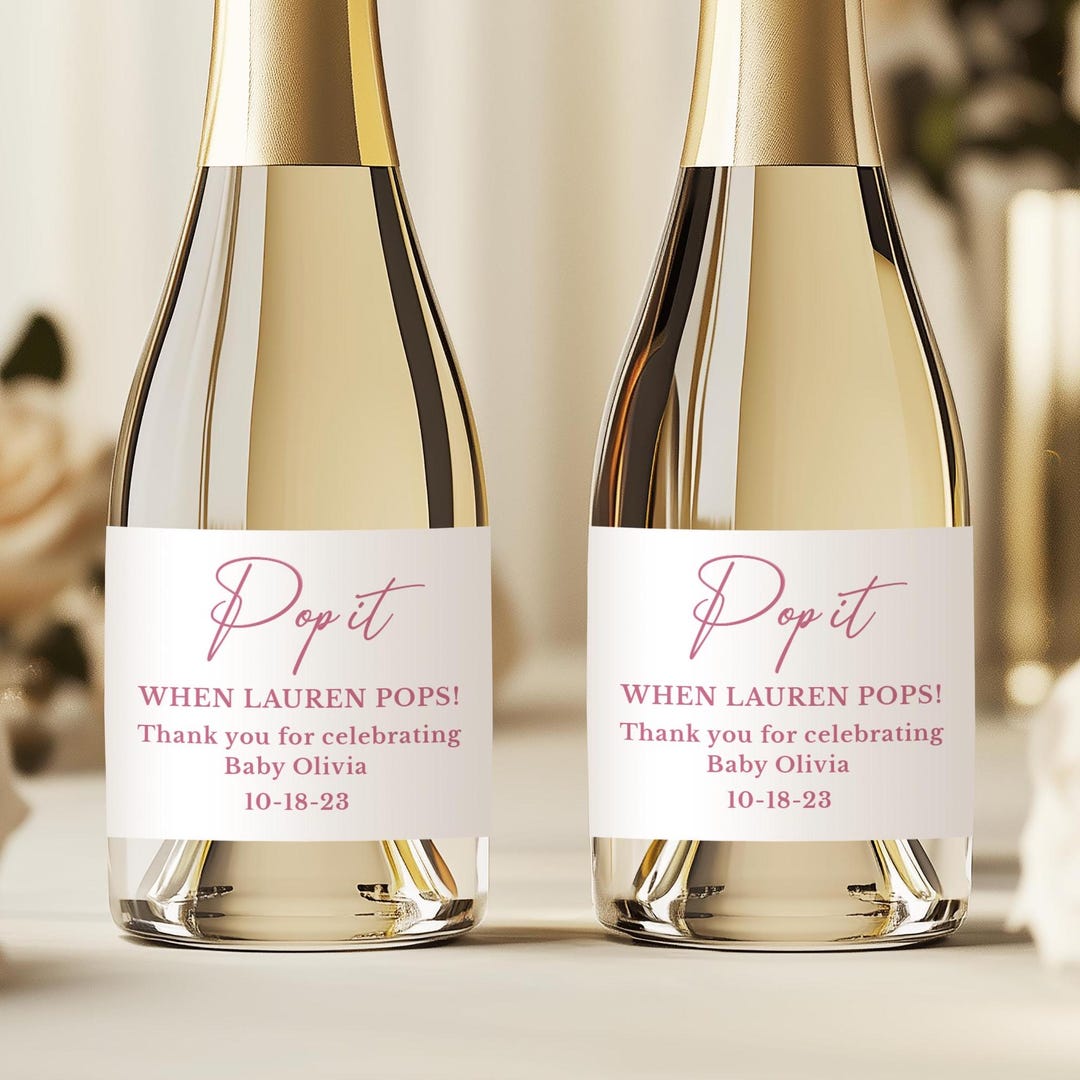 Pop It When She Pops, Girl Baby Shower Mini Champagne Bottle Labels ...