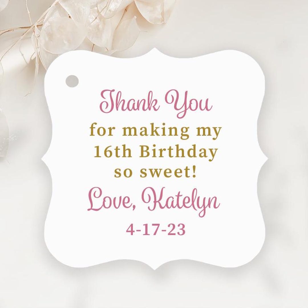 Sweet 16 Birthday Favor Tags, Pink and Gold Sweet Sixteen Candy Bag ...