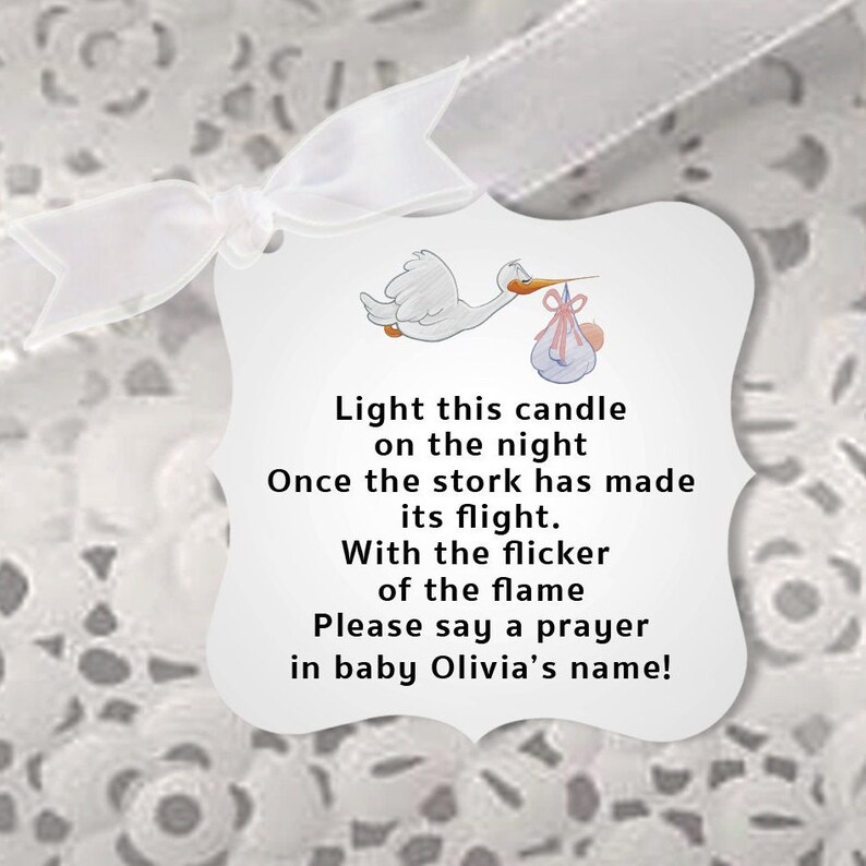 Pink Stork Baby Shower Favor Tags Baby Girl Tea Light Candle - Etsy