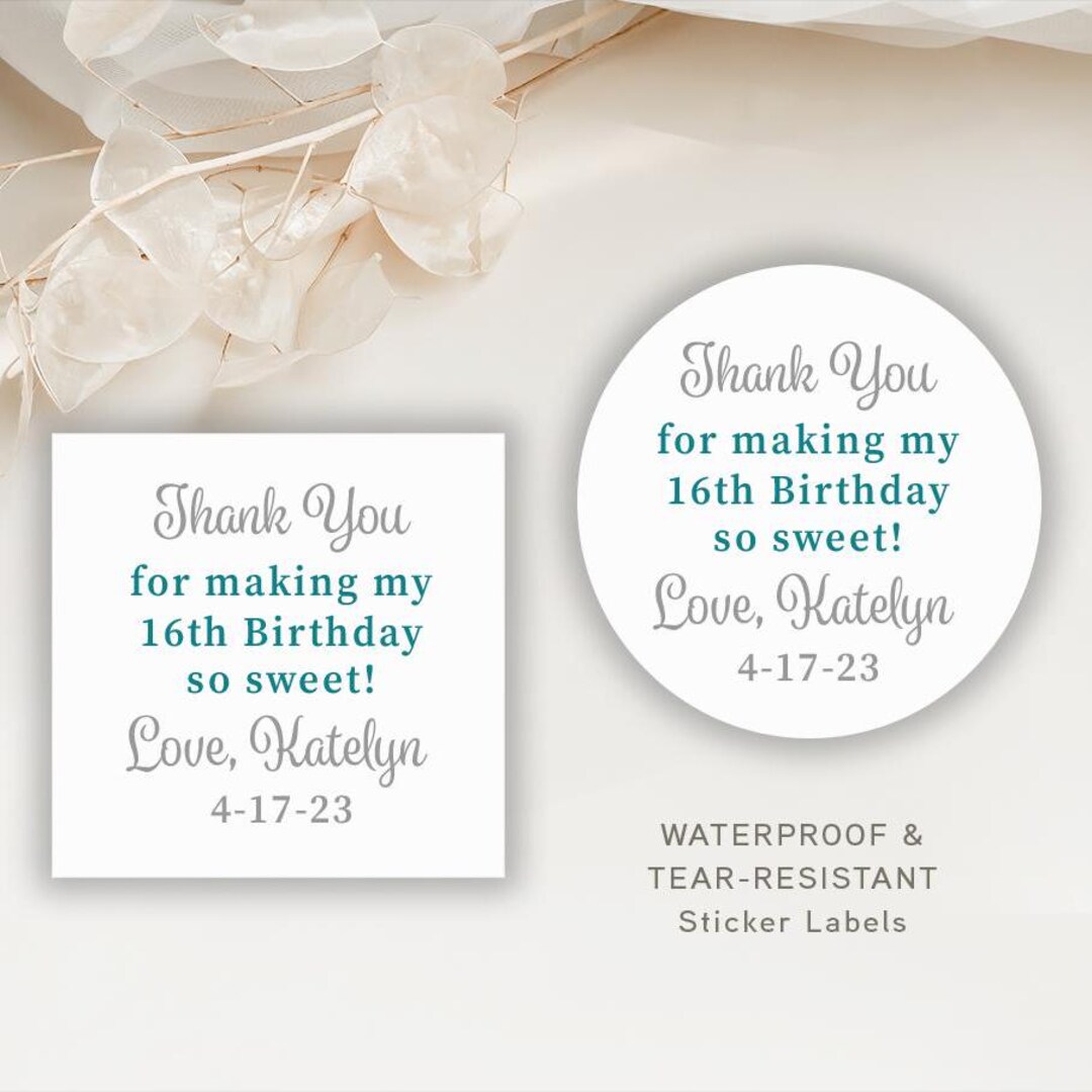 Sweet 16 Teal and Silver Sticker Labels, 16th Birthday Candy Bag ...