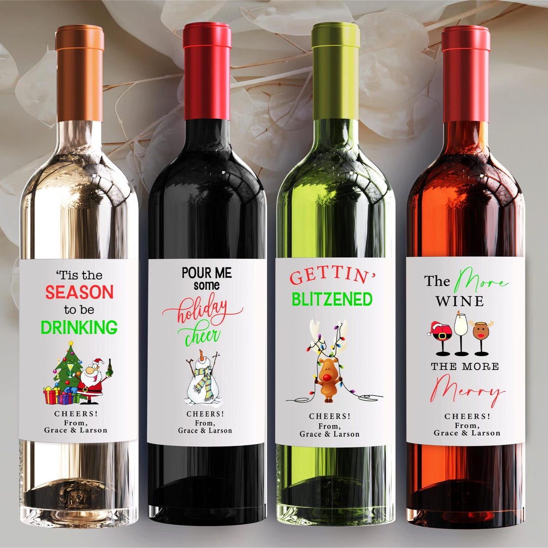 Fun Christmas Wine Bottle Labels, Holiday Party Labels, Christmas ...