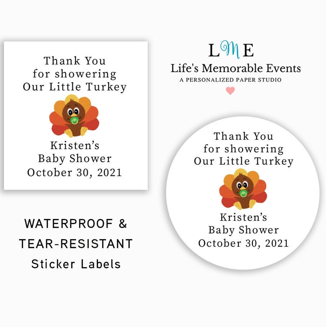 Turkey Baby Shower Sticker Labels, Thank You for Showering Our Little ...