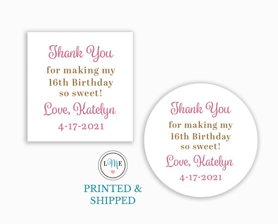 Sweet 16 Birthday Party Stickers, Pink and Gold Sweet Sixteen Labels ...