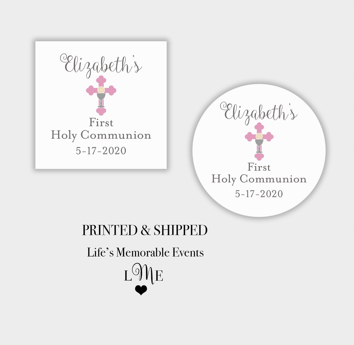 Girls First Holy Communion Labels Pink and Gray Holy | Etsy