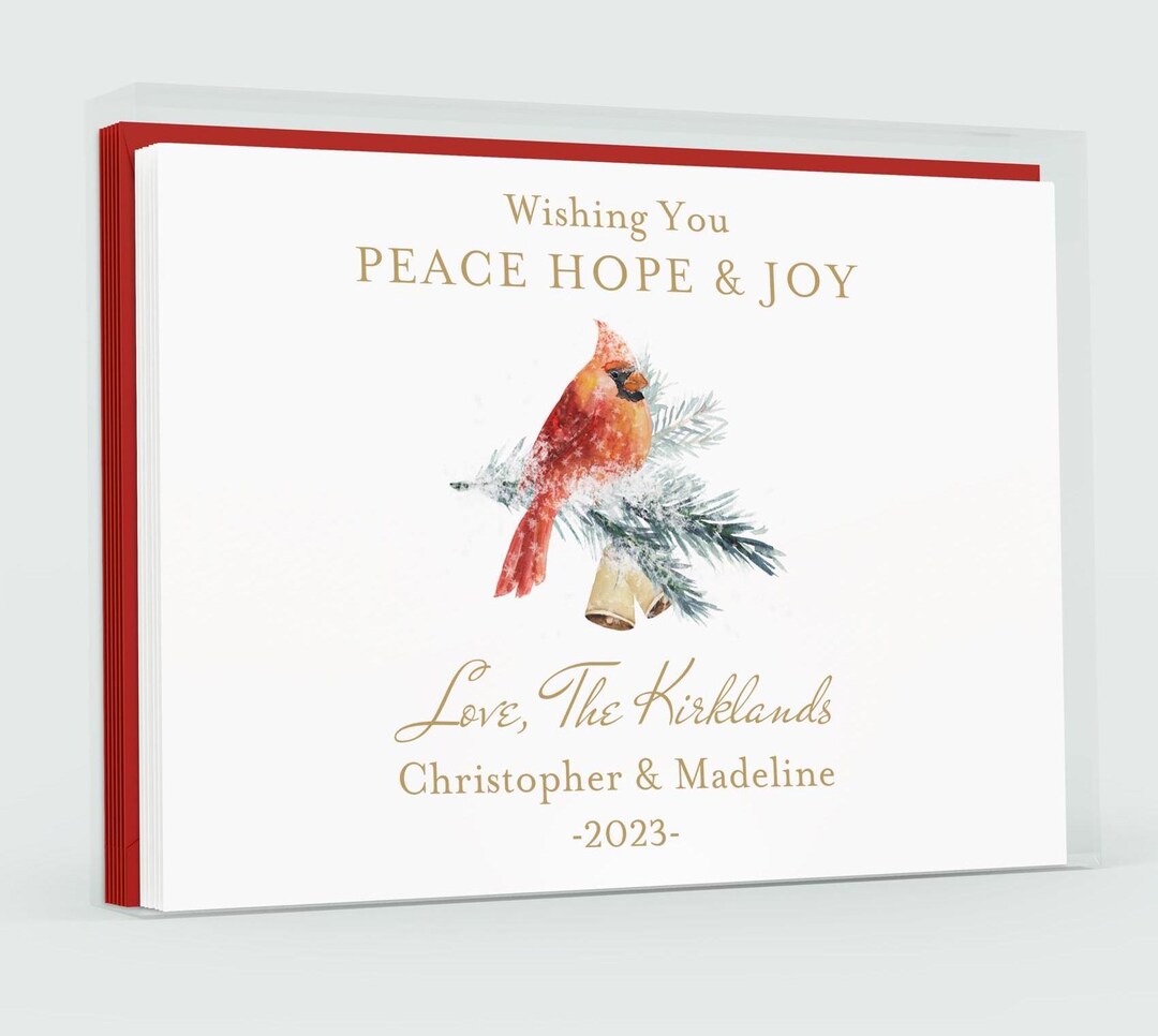 Red Cardinal Holiday Cards, Personalized Christmas Cards, Peace Hope ...