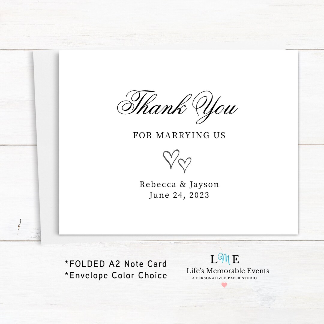 Personalized Wedding Officiant Thank You Card, Wedding Clergy Card ...