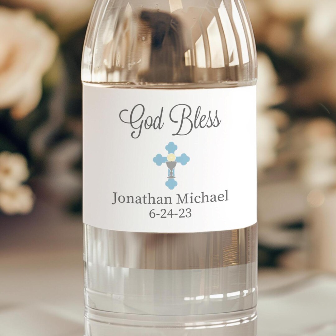 First Holy Communion Water Bottle Labels, Blue Cross First Eucharist ...