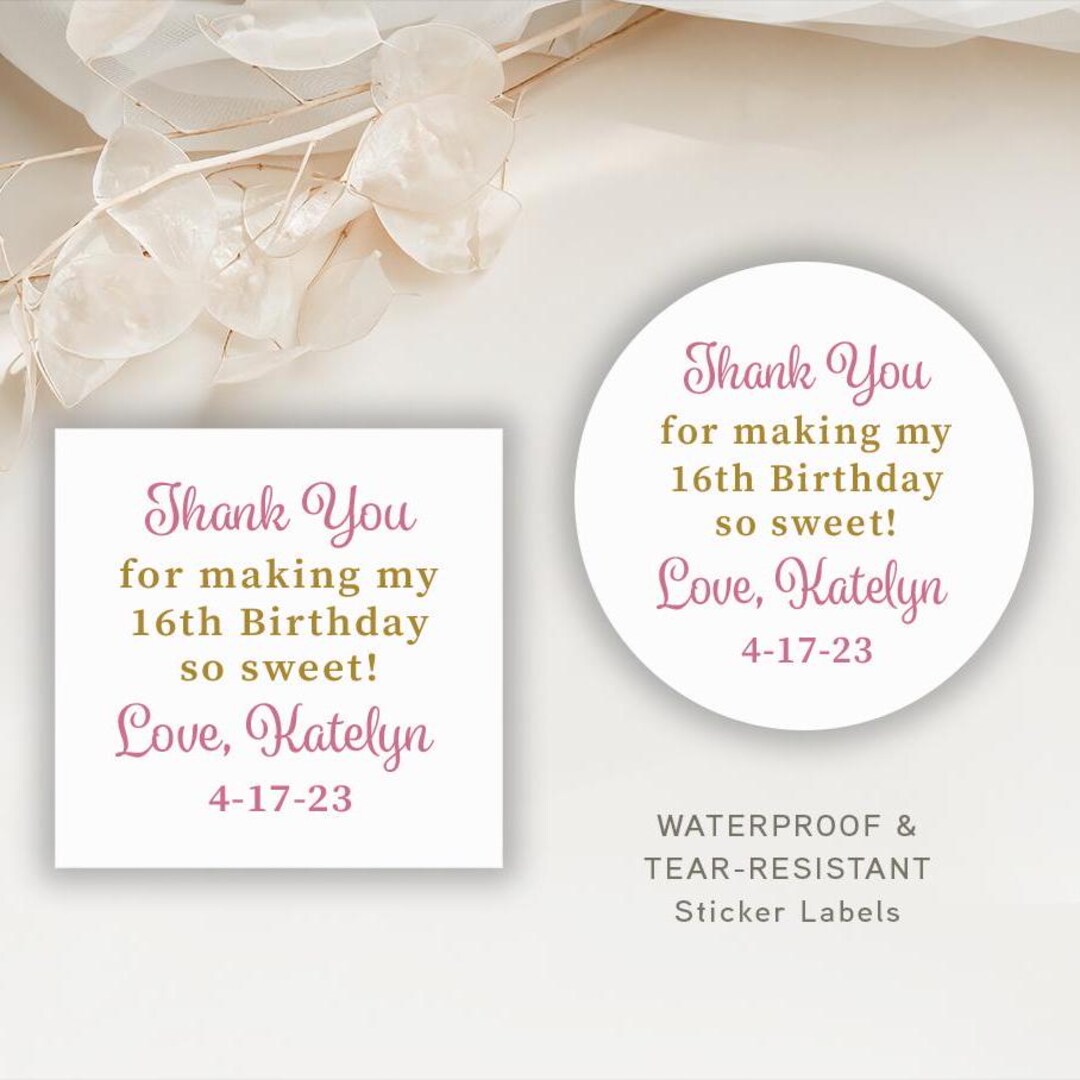 Sweet 16 Birthday Labels, Pink and Gold Sweet Sixteen Candy Bag Favor ...