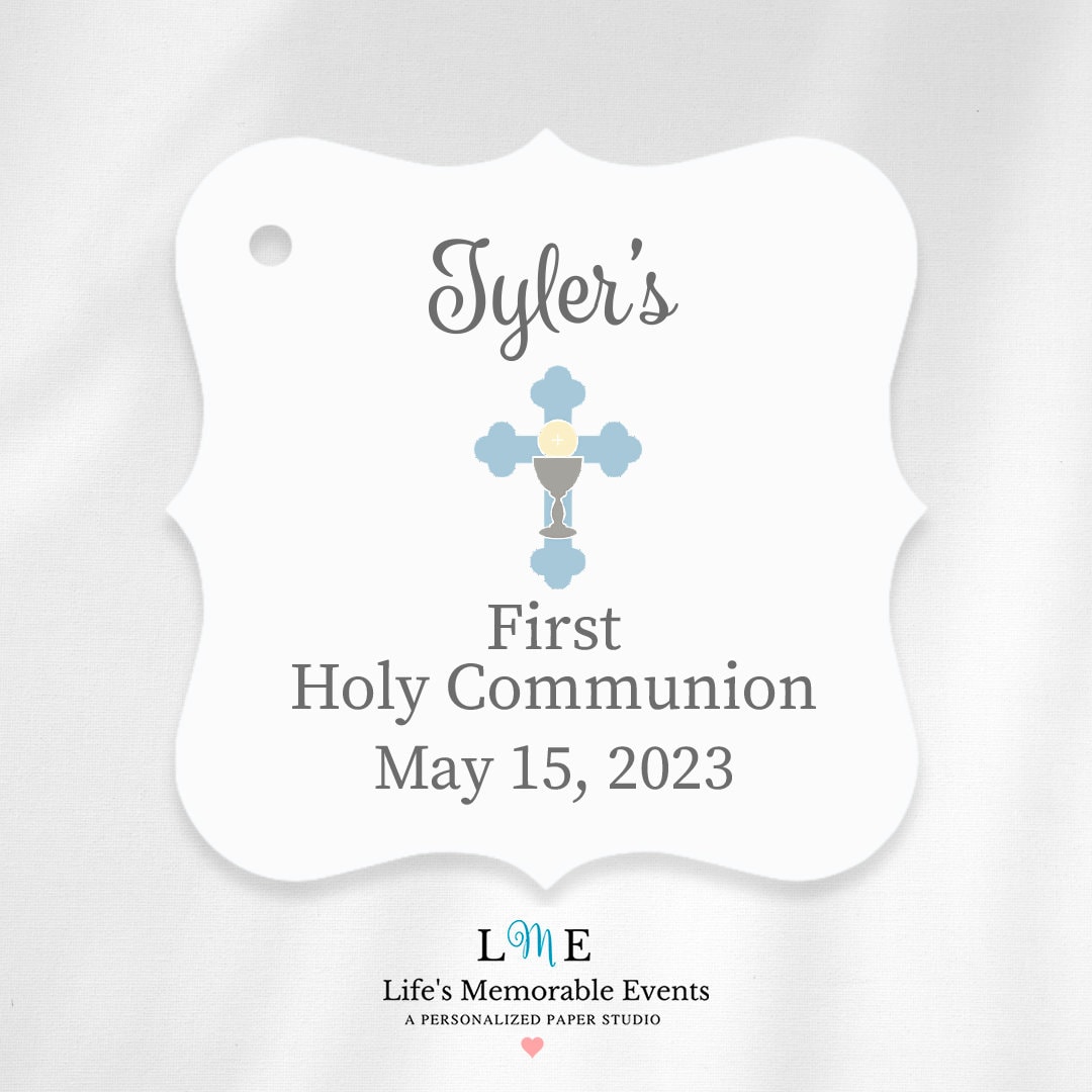 First Holy Communion Favor Tags, Christian Blue Cross, Boys First Holy ...