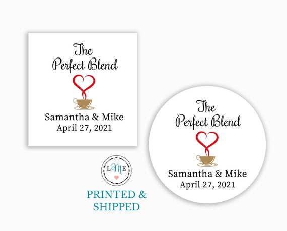 The Perfect Blend Wedding Favor Stickers, Engagement Party Coffee Favor ...