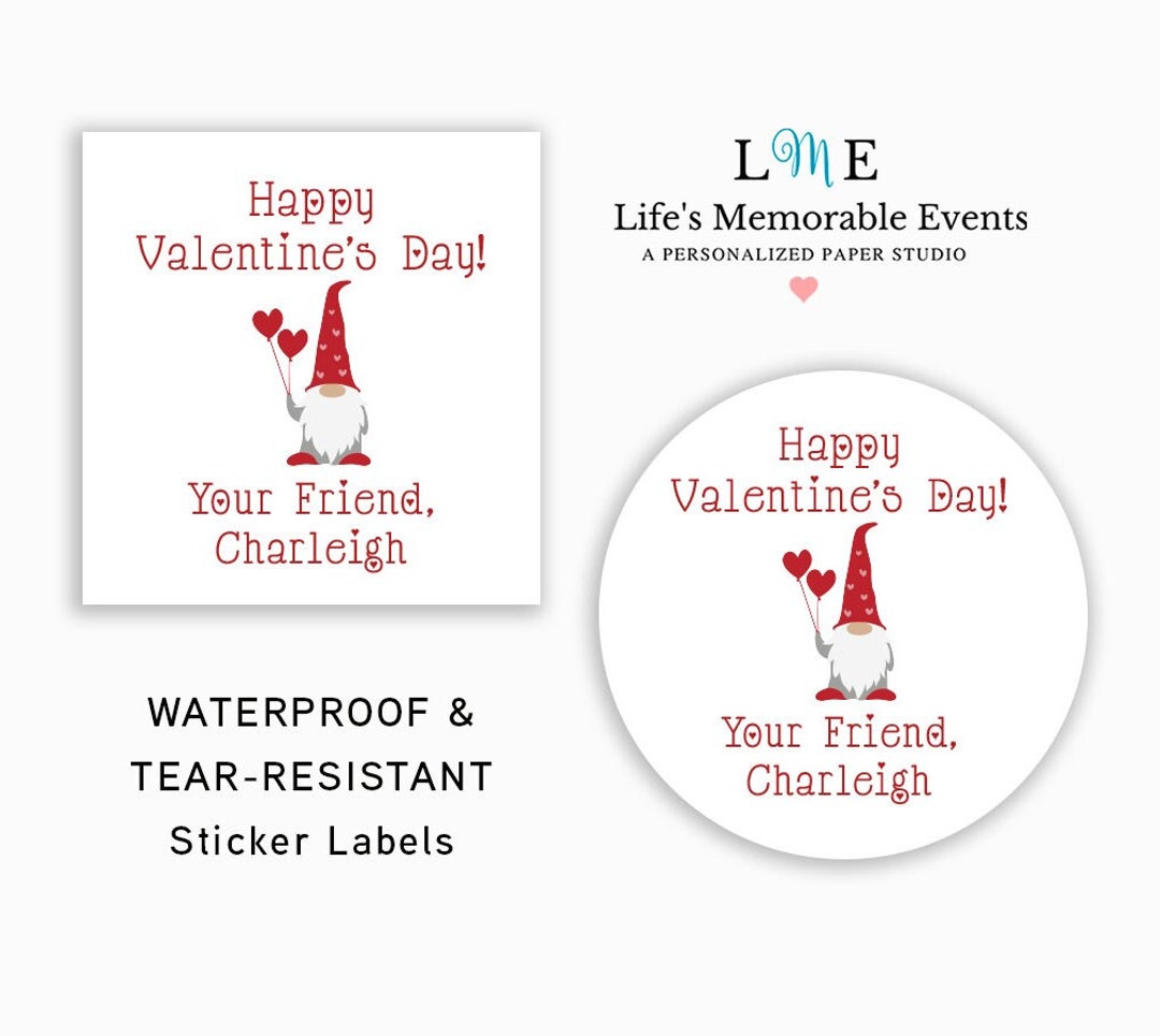 Cute Gnome Valentine's Day Stickers, Kids Classmate Friend Gnome ...