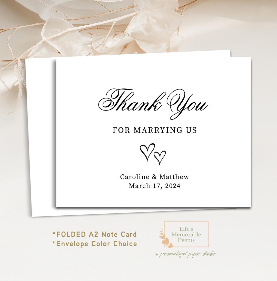 Personalized Wedding Officiant Thank You Card, Wedding Clergy Card ...