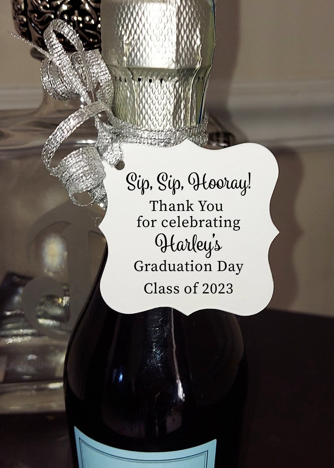 Graduation Sip Sip Hooray Favor Tags, Graduation Mini Champagne Bottle ...