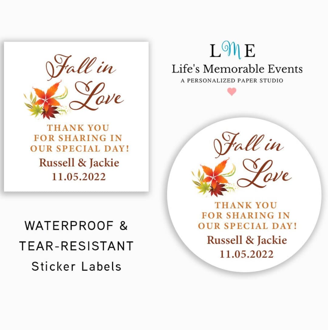 Fall in Love Wedding Stickers, Autumn Stickers Fall Wedding Favor ...