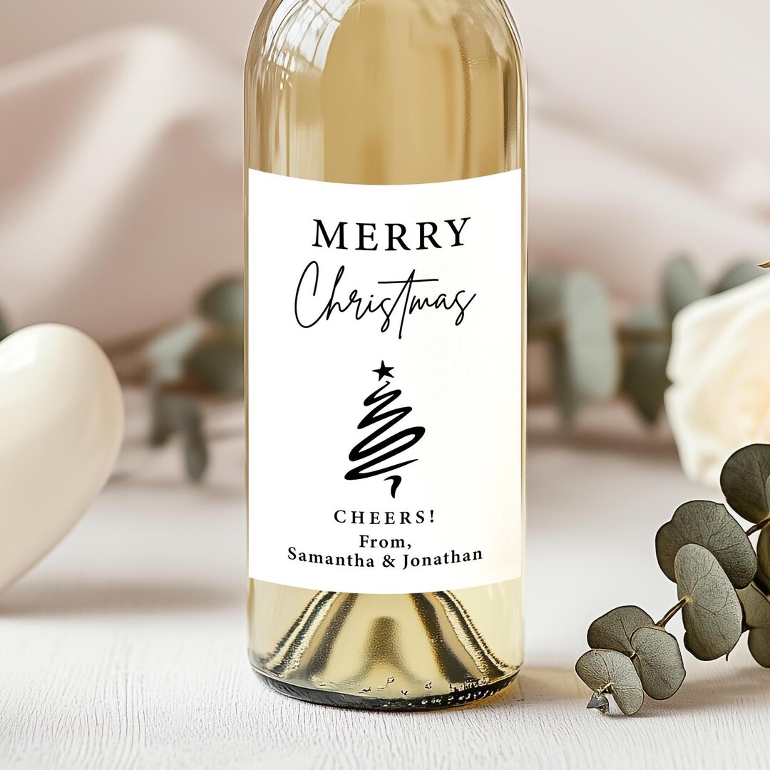 Merry Christmas Wine Bottle Label, Hostess Holiday Wine Gift Idea ...