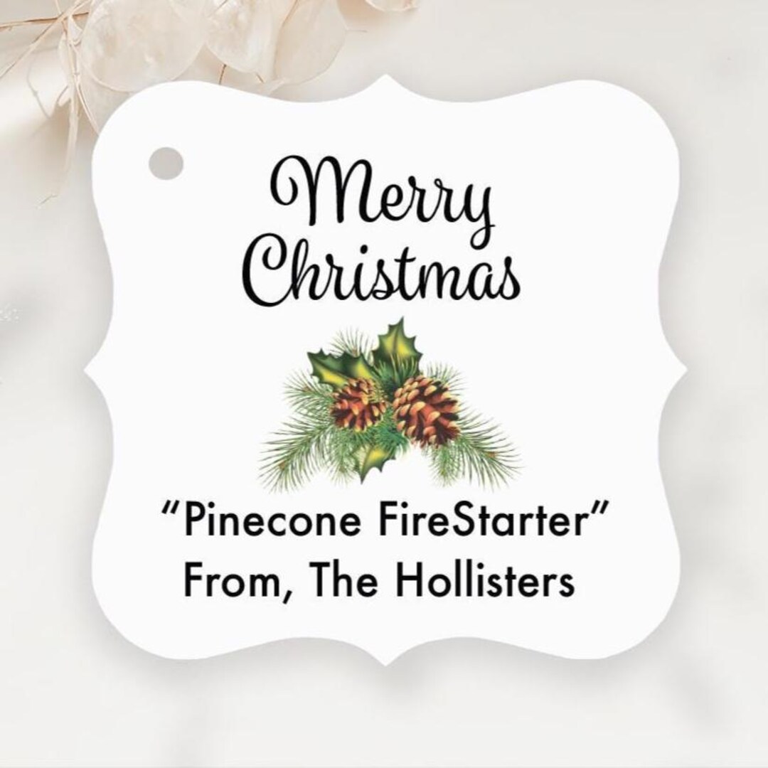 Pinecone Fire Starter Favor Tags, Merry Christmas Firestarter Tags ...