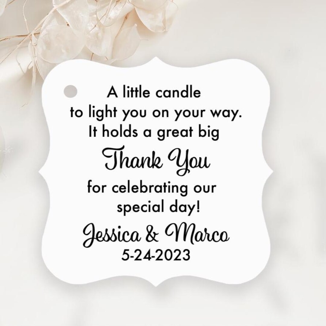 Wedding Candle Tags, Engagement Party Favor Tags Thank You Tea Light ...