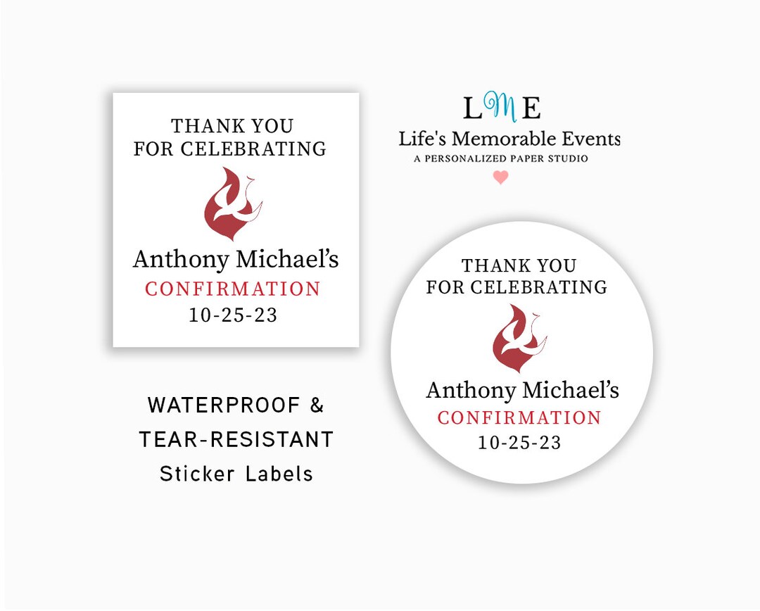 Confirmation Sticker Labels, Holy Spirit Flame Dove, Sacrament of ...