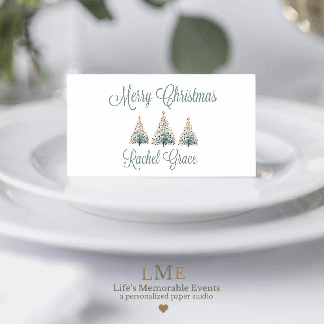 Christmas Party Place Cards, Holiday Dinner Table Decor, Watercolor ...