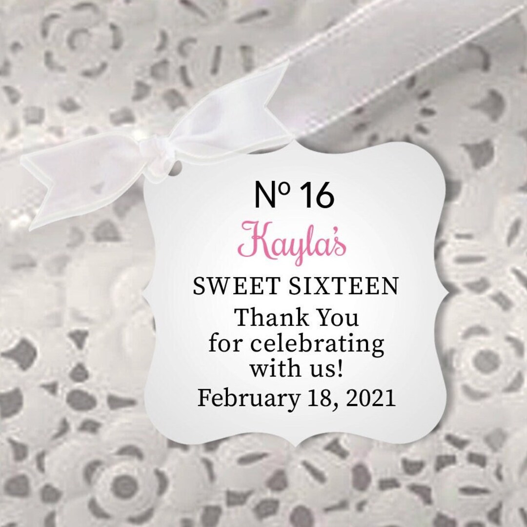 Sweet Sixteen Favor Tags Black & Pink Birthday Thank You - Etsy