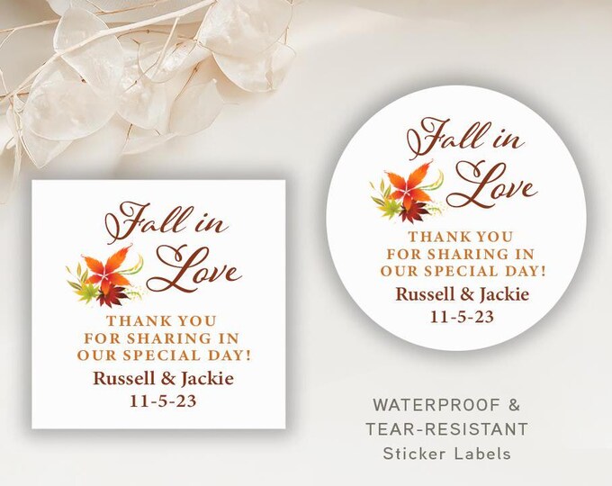 Fall in Love Wedding Stickers, Autumn Stickers Fall Wedding Favor ...