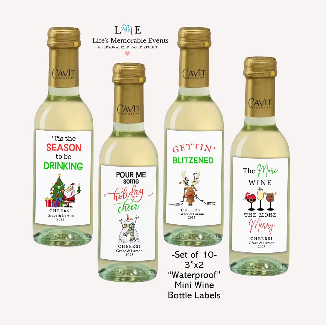 Fun Christmas MINI Wine Bottle Labels, Holiday Party Labels, Christmas ...