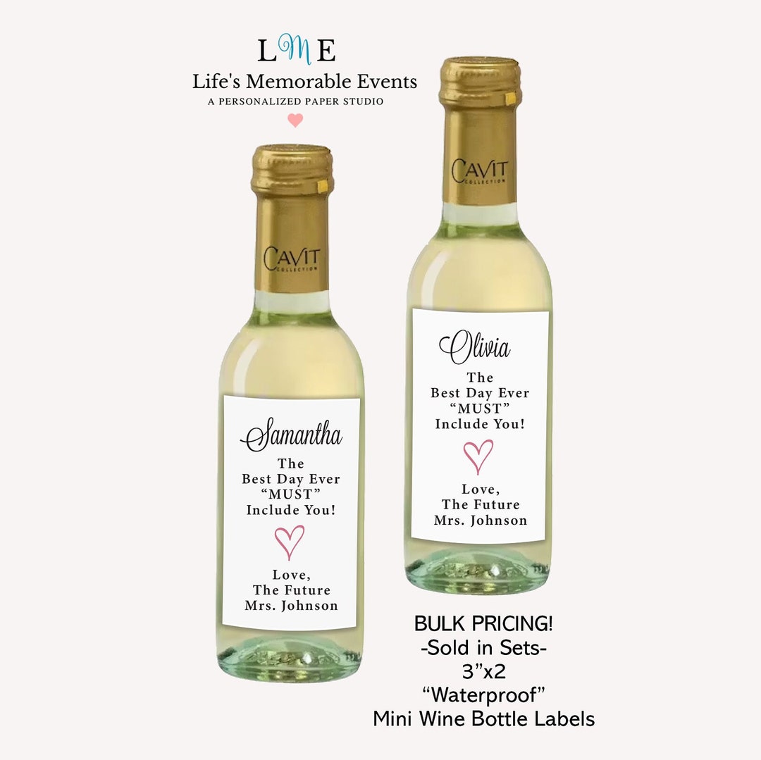 Bridal Party Wine Labels, Bridesmaid Wine Mini Bottle Labels, Bridal ...