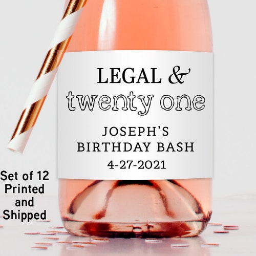 Legal and Twenty One Birthday Mini Champagne Bottle Labels - Etsy