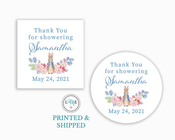Peter Rabbit Baby Shower Stickers, Beatrix Potter Blue Bunny Shower ...