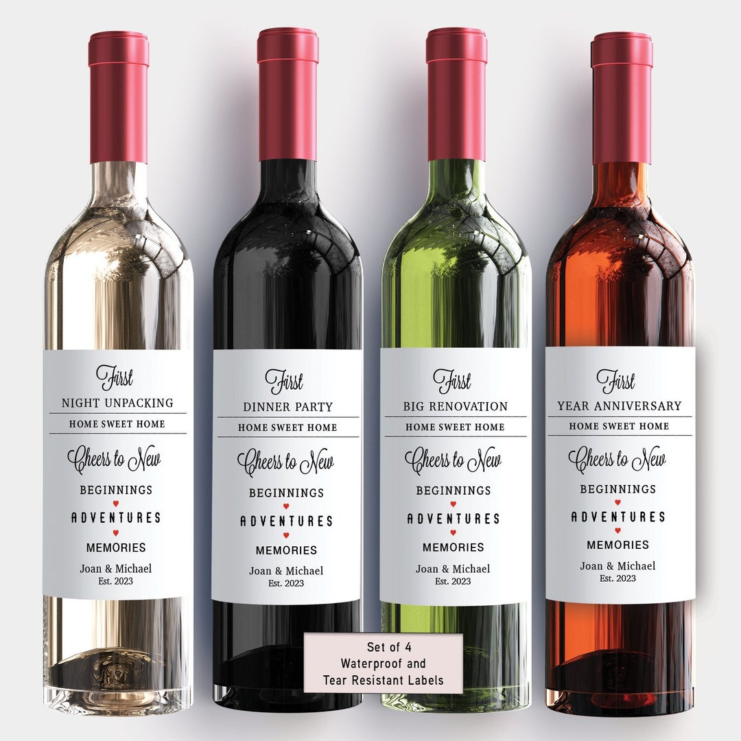 4 New Home Wine Bottle Labels Housewarming Realtor Gift for Client New ...
