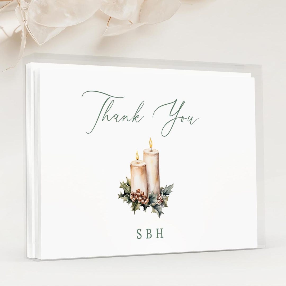 Neutral Holiday Thank You Cards, Corporate Holiday Cards, Winter Candle ...