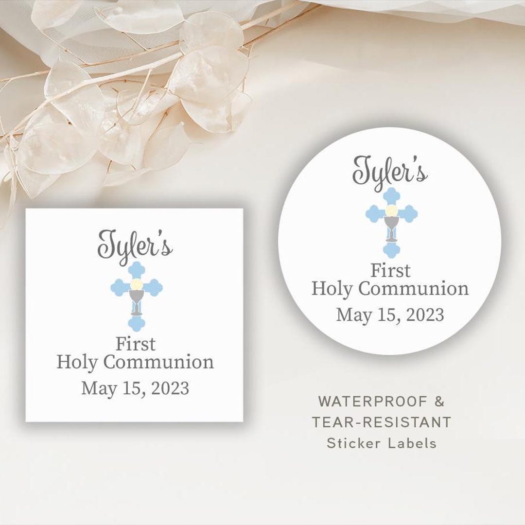 Boys First Holy Communion Labels, Holy Eucharist Communion Favor Box ...