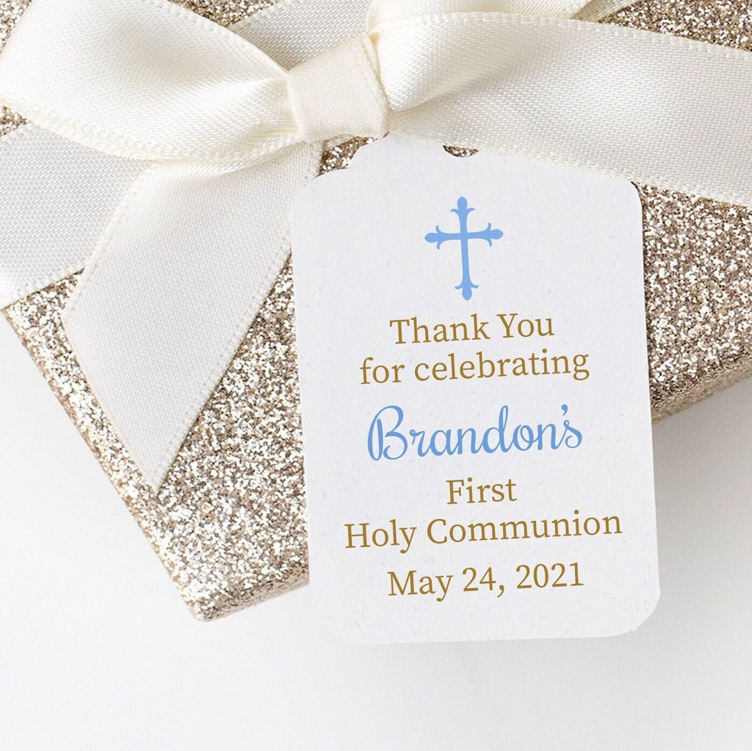 First Holy Communion Favor Tags, Christian Blue Cross, Boys First Holy ...