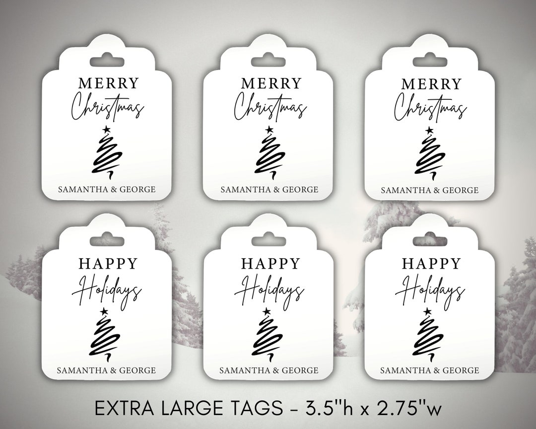 Merry Christmas and Happy Holiday Jumbo Gift Tags, Modern Black and ...