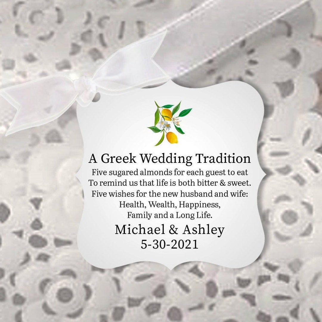 A Greek Wedding Tradition Favor Tags Five Sugared Almonds - Etsy