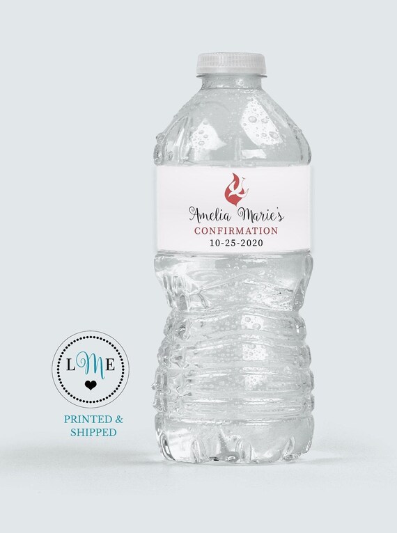 Girls Confirmation Party Water Bottle Labels, Holy Spirit Flame and ...