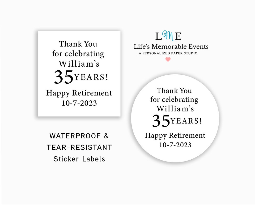 Happy Retirement Sticker Labels, Retirement Party Favor Stickers ...