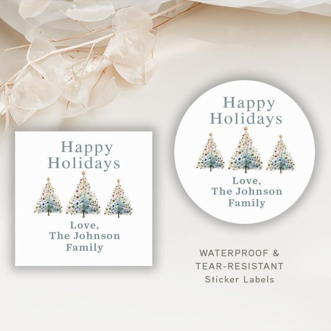 Modern Happy Holidays Sticker Labels, Watercolor Holiday Gift Labels ...