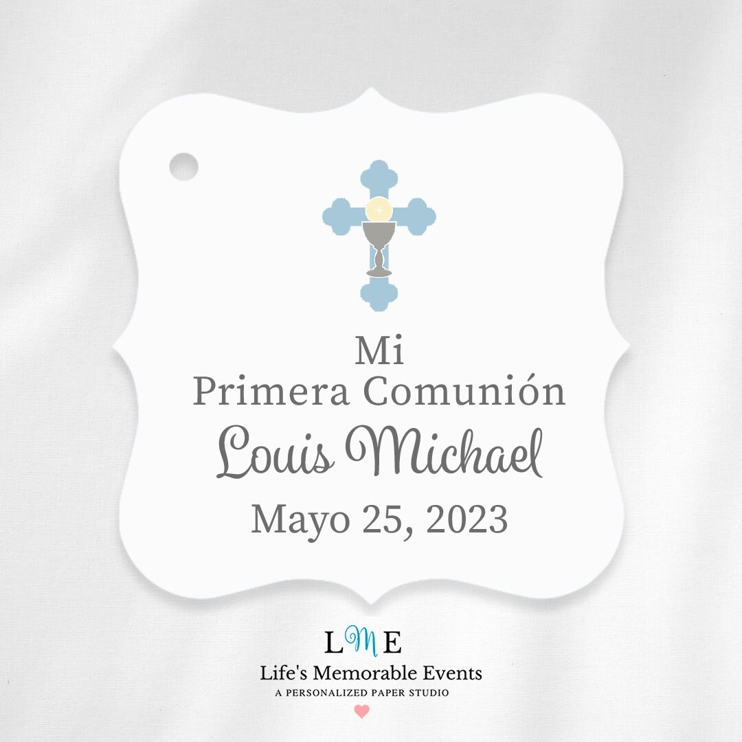 Spanish First Holy Communion Favor Tags, Mi Primera Comunion, Blue ...