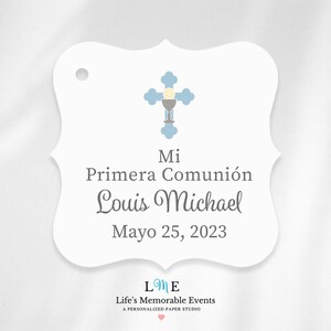 Spanish First Holy Communion Favor Tags, Mi Primera Comunion, Blue ...