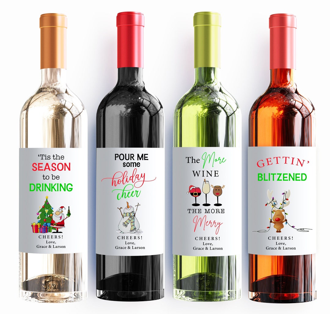 Fun Christmas Wine Bottle Labels, Holiday Party Labels, Christmas ...