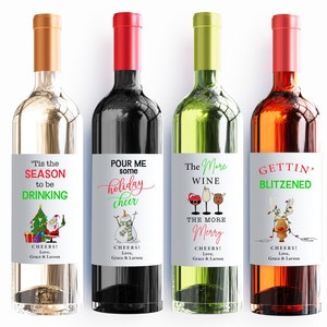 Fun Christmas Wine Bottle Labels, Holiday Party Labels, Christmas ...