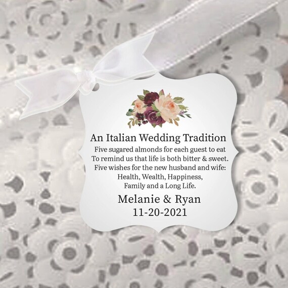 An Italian Wedding Tradition, Jordan Almond Favor Tags, Burgundy ...