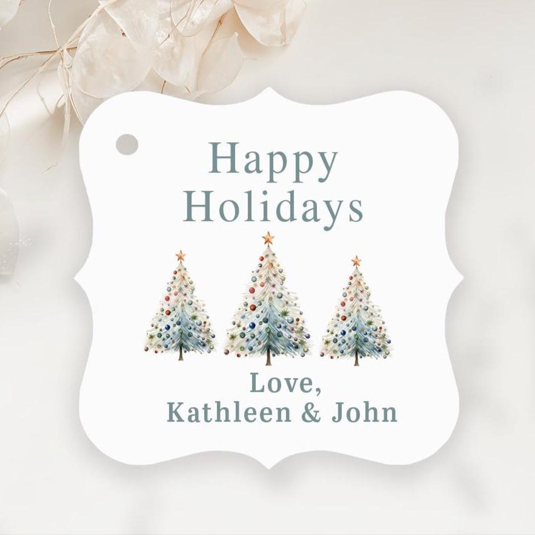 Personalized Happy Holidays Gift Tags, Modern Holiday Watercolor ...