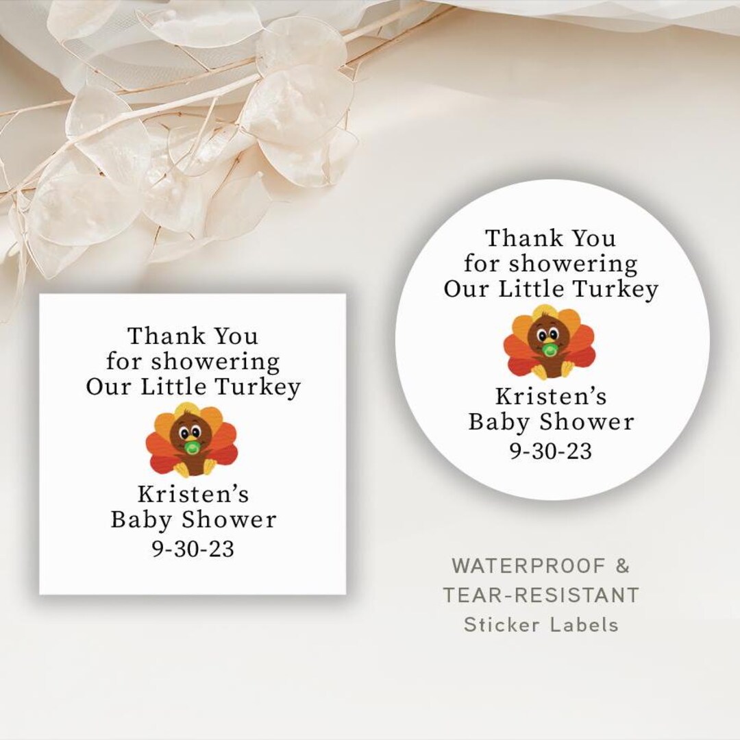Turkey Baby Shower Sticker Labels, Thank You for Showering Our Little ...
