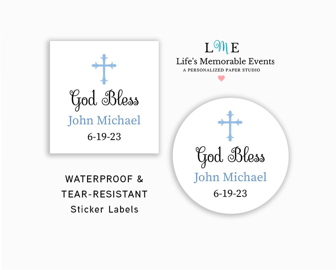 God Bless Sticker Labels, Blue Religious Cross Favor Stickers ...
