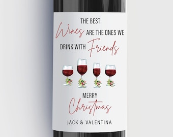 Merry Christmas Wine Labels | Etsy