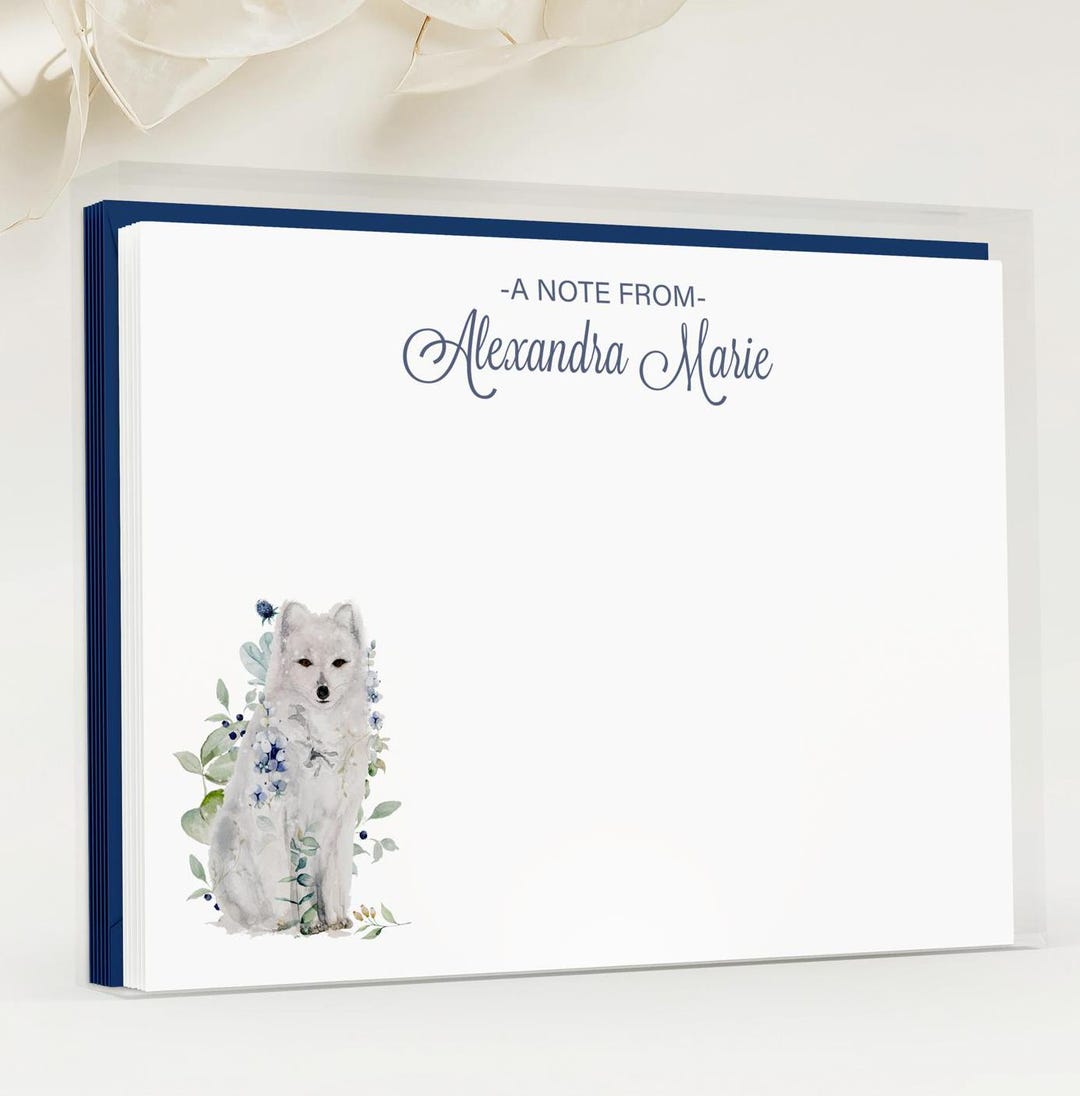White Fox Stationery Cards, Fox Lover Gift Idea, Wintery Fox Note Cards ...
